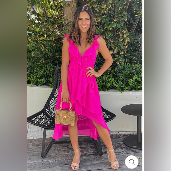 Lulus | Dresses | Saved By The Dress Hot Pink Ruffled High Low Dress ...